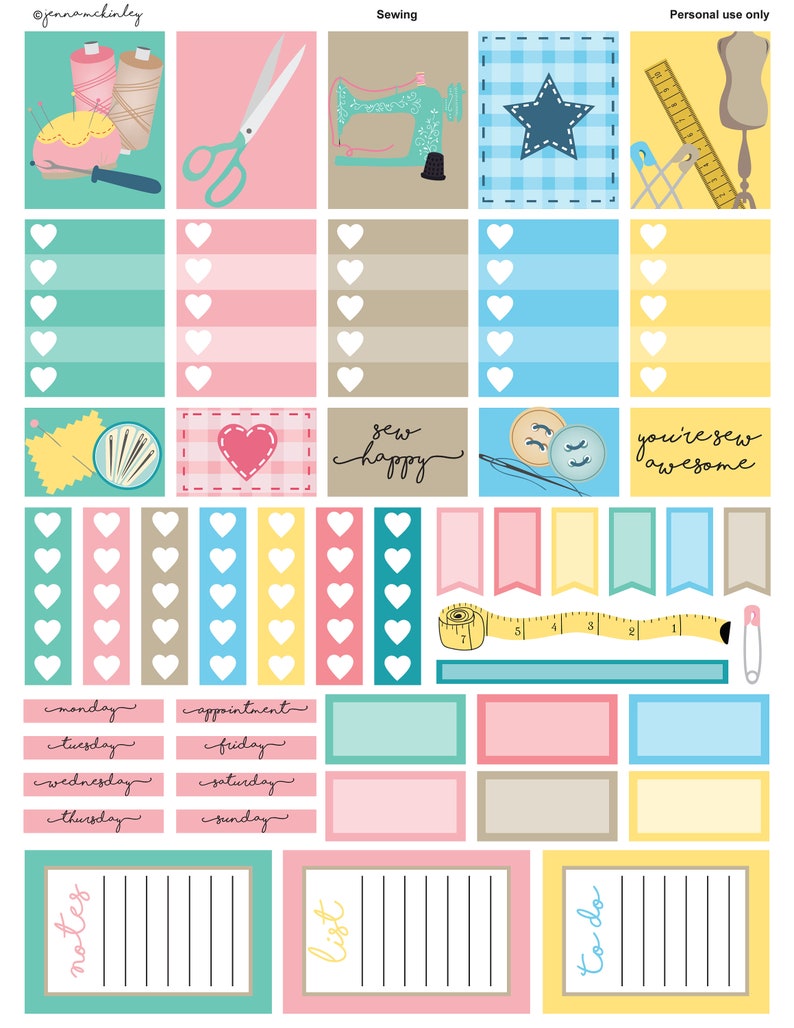 PRINTABLE Sewing Calendar Planner Sticker Sheet, Student Planner, Cute ...