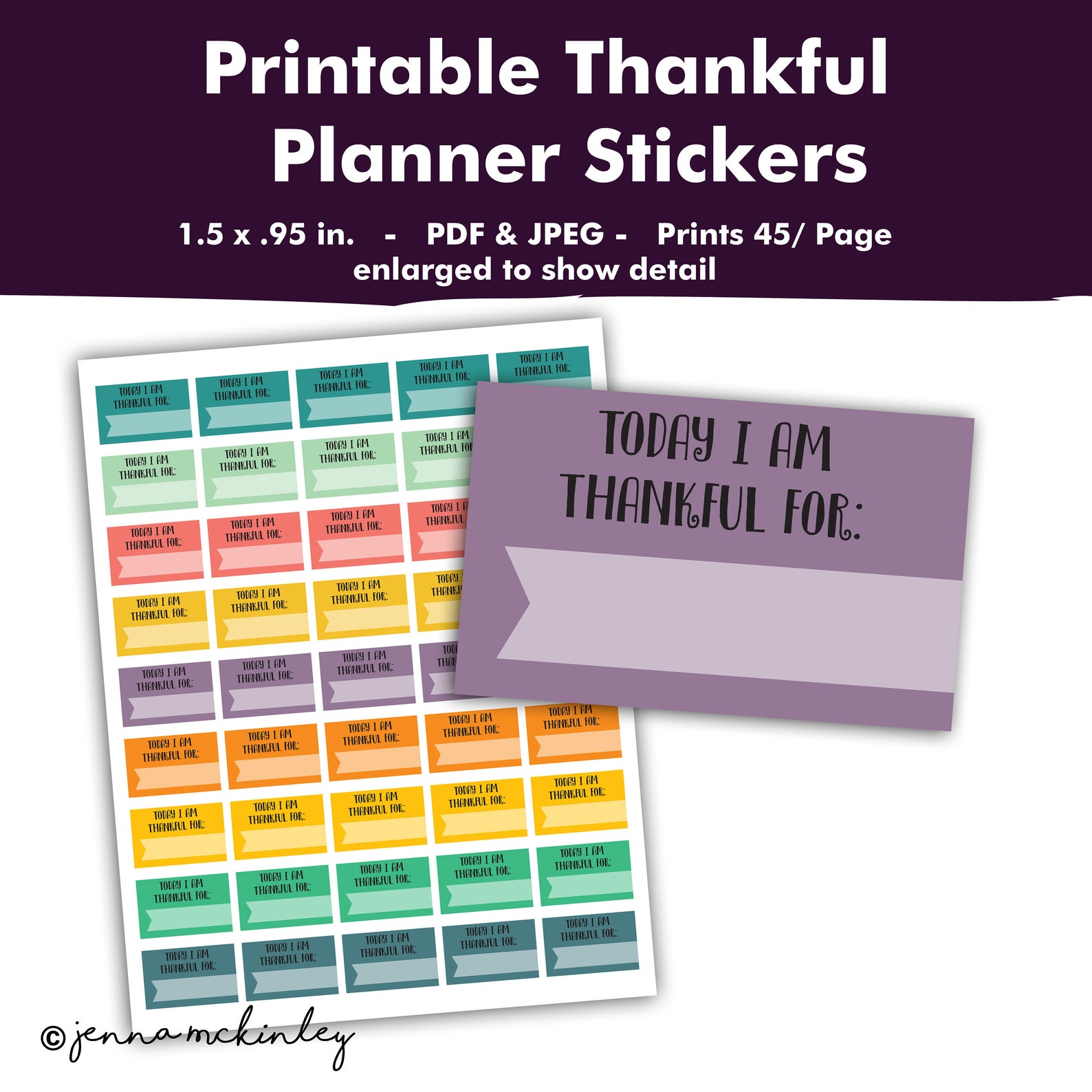 PRINTABLE PDF and JPEG Today I Am Thankful for Daily Planner Calendar ...