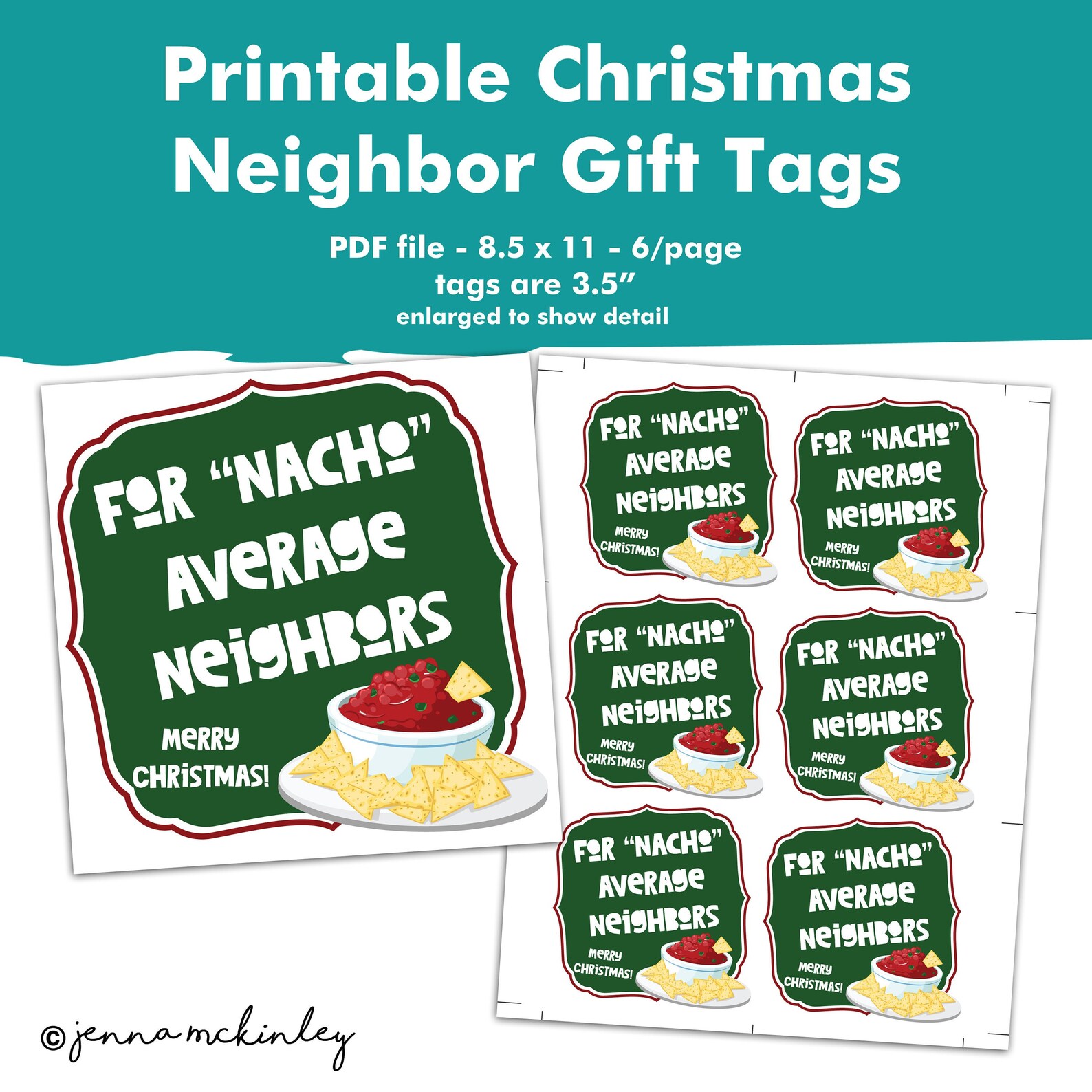 Printable "for Nacho Average Neighbors" Gift Tag Holiday Christmas ...