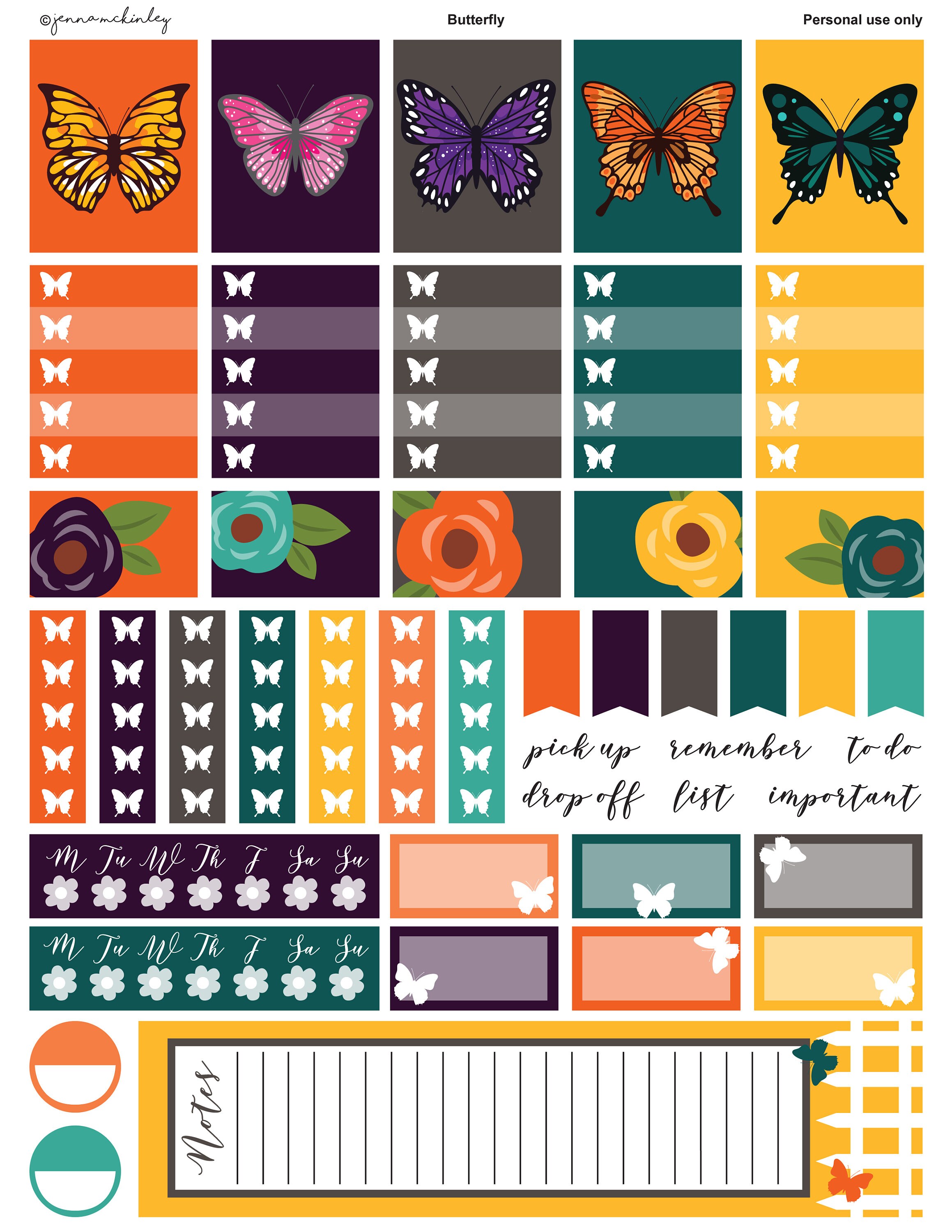 PRINTABLE Butterfly Planner Stickers Spring Calendar Sticker Page ...
