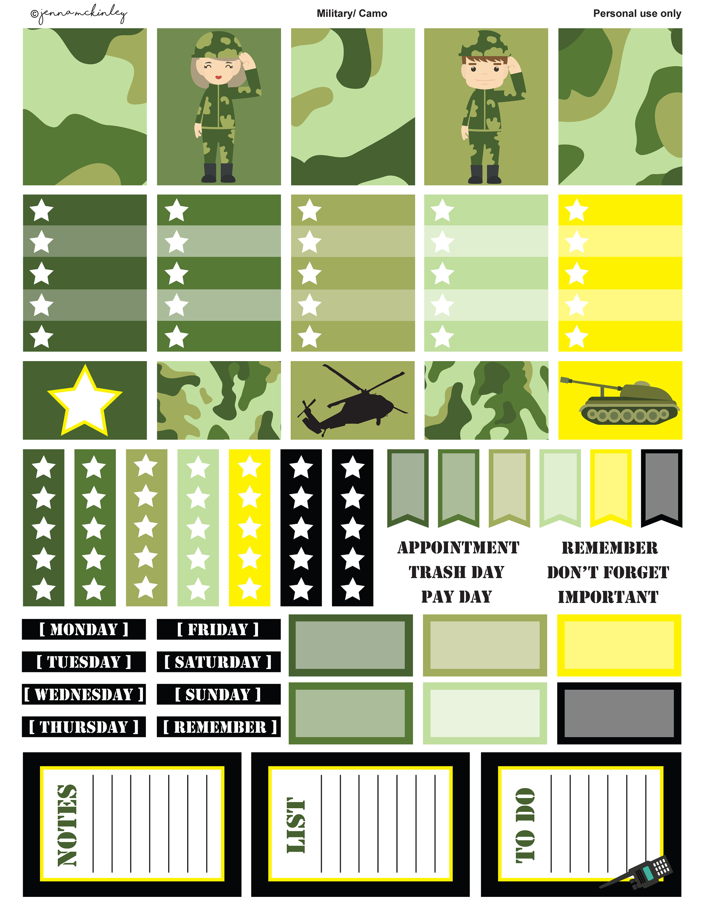 Printable Planner Stickers - Camo/ Military Theme - Instant Download ...