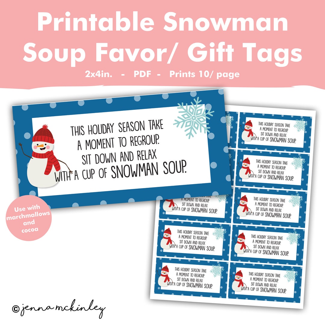 Printable Snowman Soup Rhyme Hot Cocoa Neighbor Coworker Friend Student ...