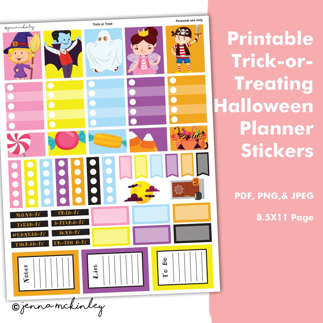 Printable Planner Stickers Trick or Treating Candy Kids Halloween Theme ...