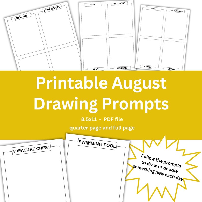PRINTABLE August Drawing Art Journal Prompts Kit - 32 Doodling Pages ...