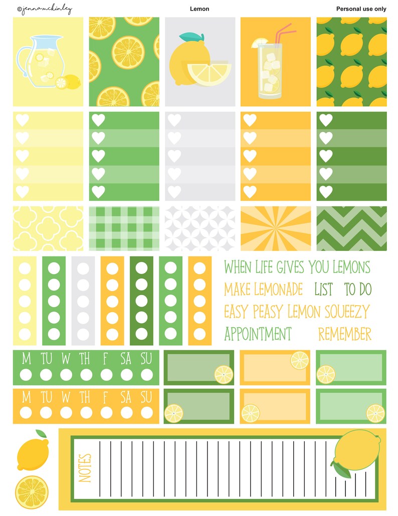 Printable Planner Stickers Lemon Theme Instant Download Bujo Calendar ...