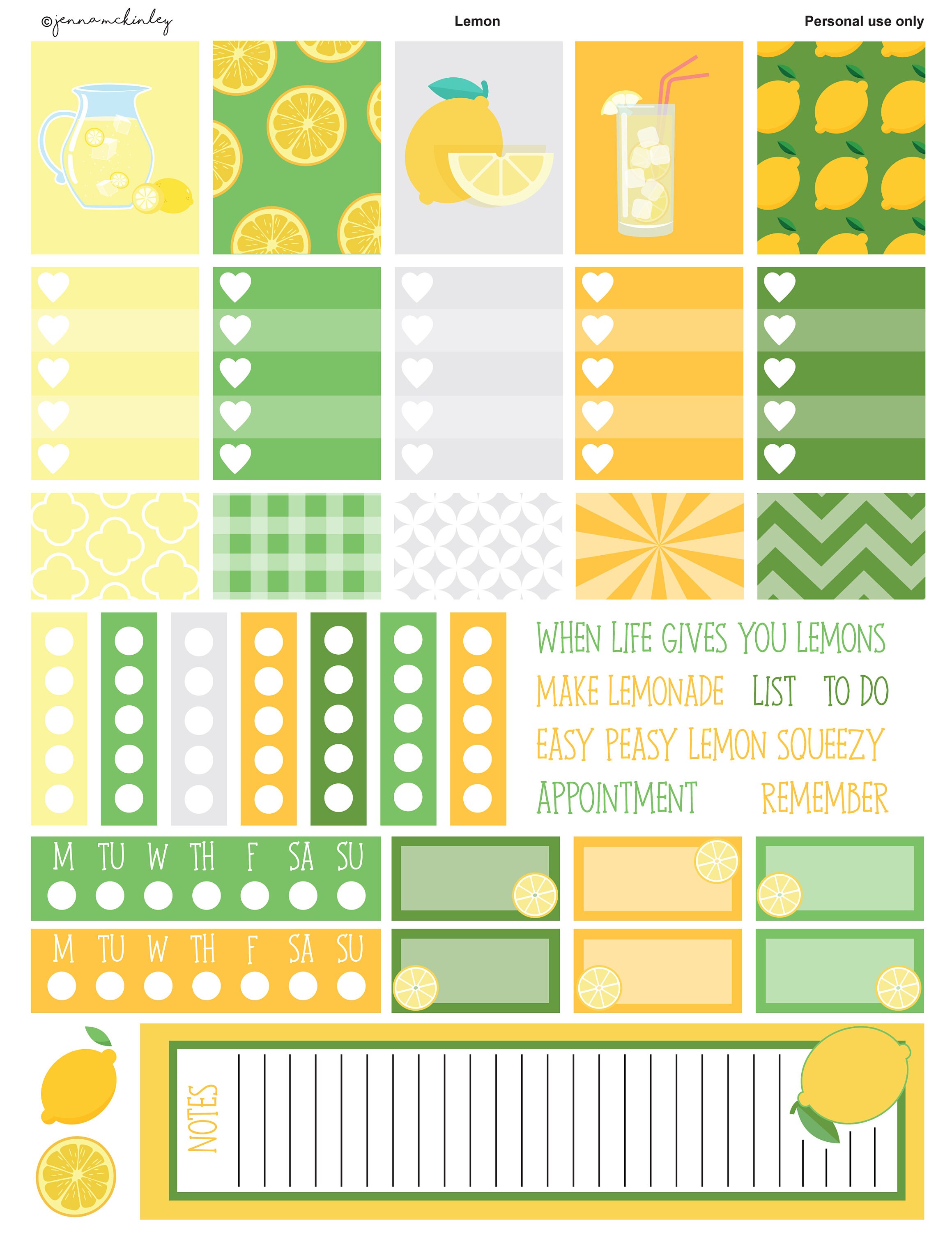Printable Planner Stickers Lemon Theme Instant Download Bujo Calendar ...