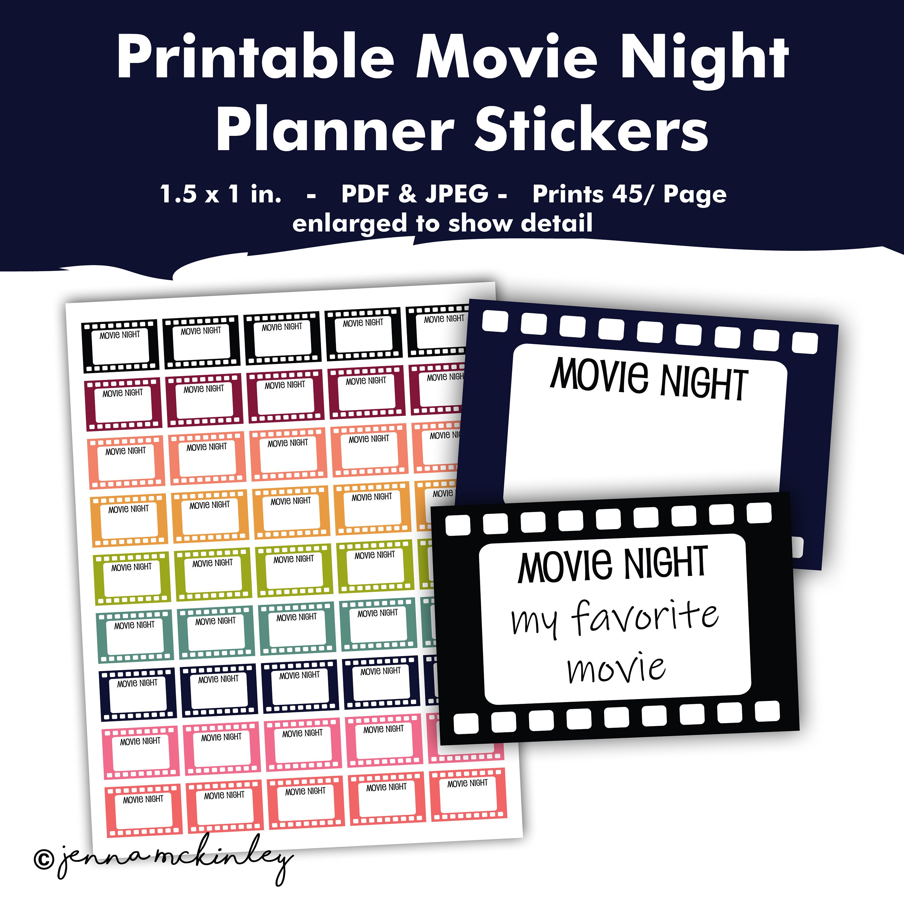 PRINTABLE PDF and JPEG Movie Night Planner Calendar Stickers Cute ...