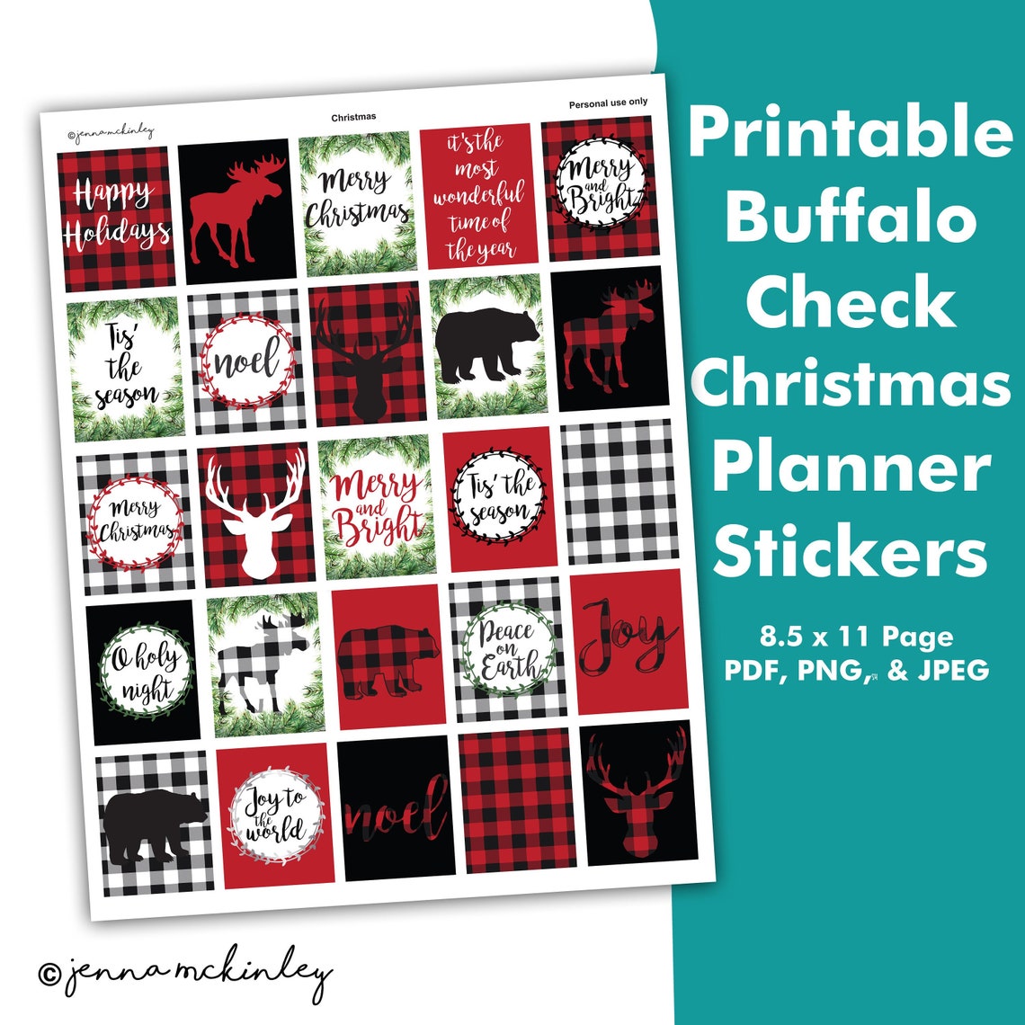 Printable Life Planner Stickers Buffalo Check Plaid Holiday | Etsy