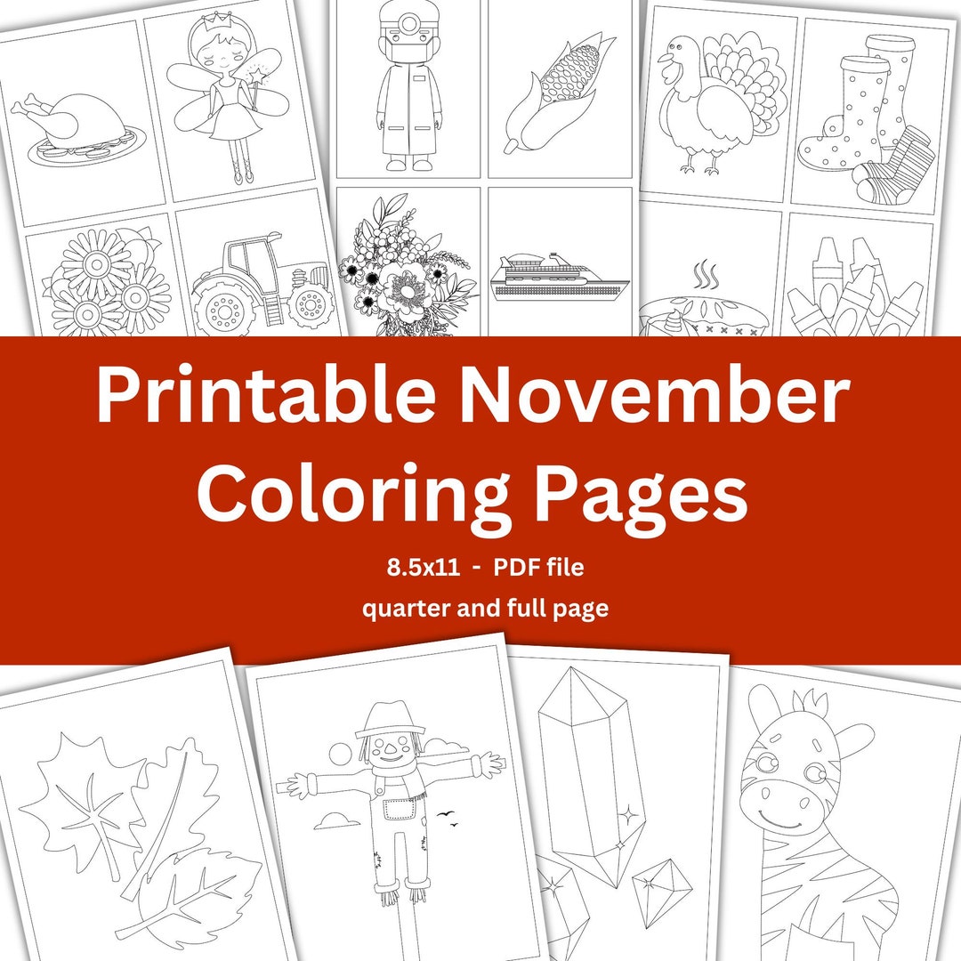 PRINTABLE November Coloring Page Kit 32 Pages Coloring Book for Kids or ...