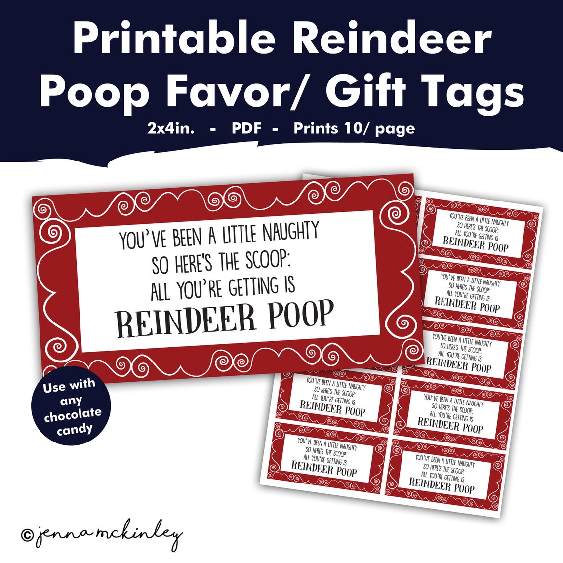Printable Reindeer Poop Rhyme Christmas Party Favor Labels, White ...