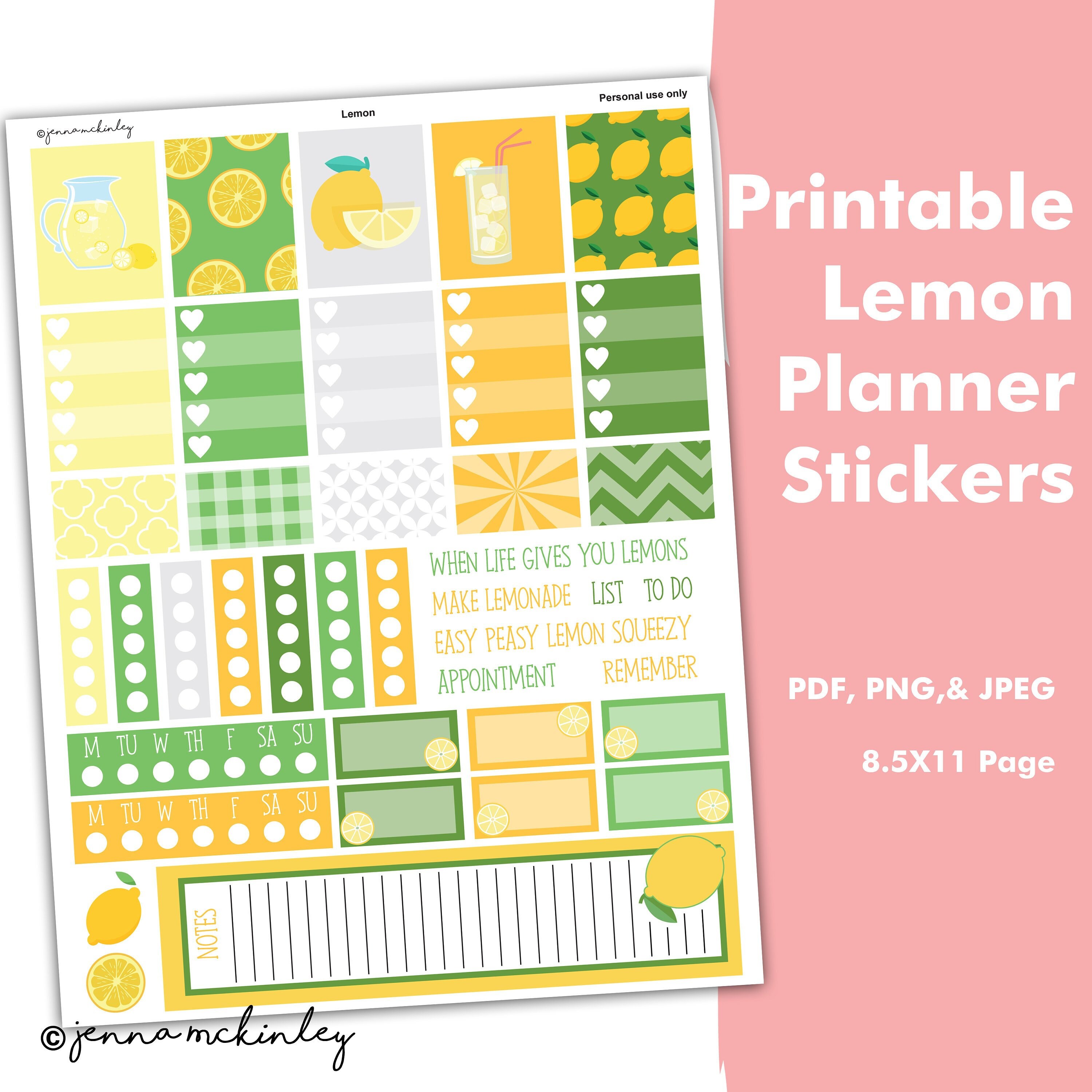 Printable Planner Stickers Lemon Theme Instant Download Bujo Calendar ...