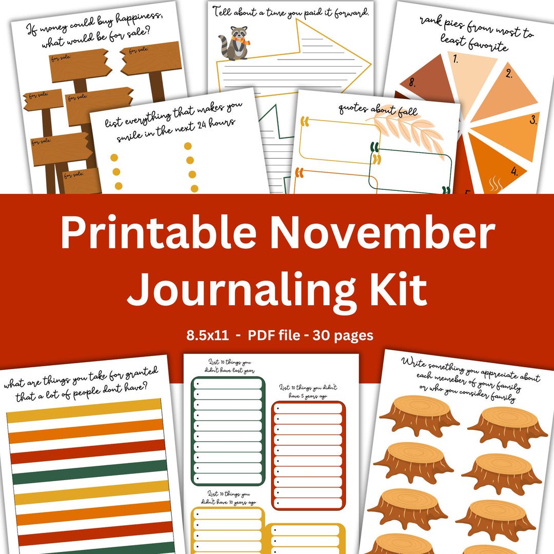 Printable November Journaling Kit, Notebooks for Women, Journal ...