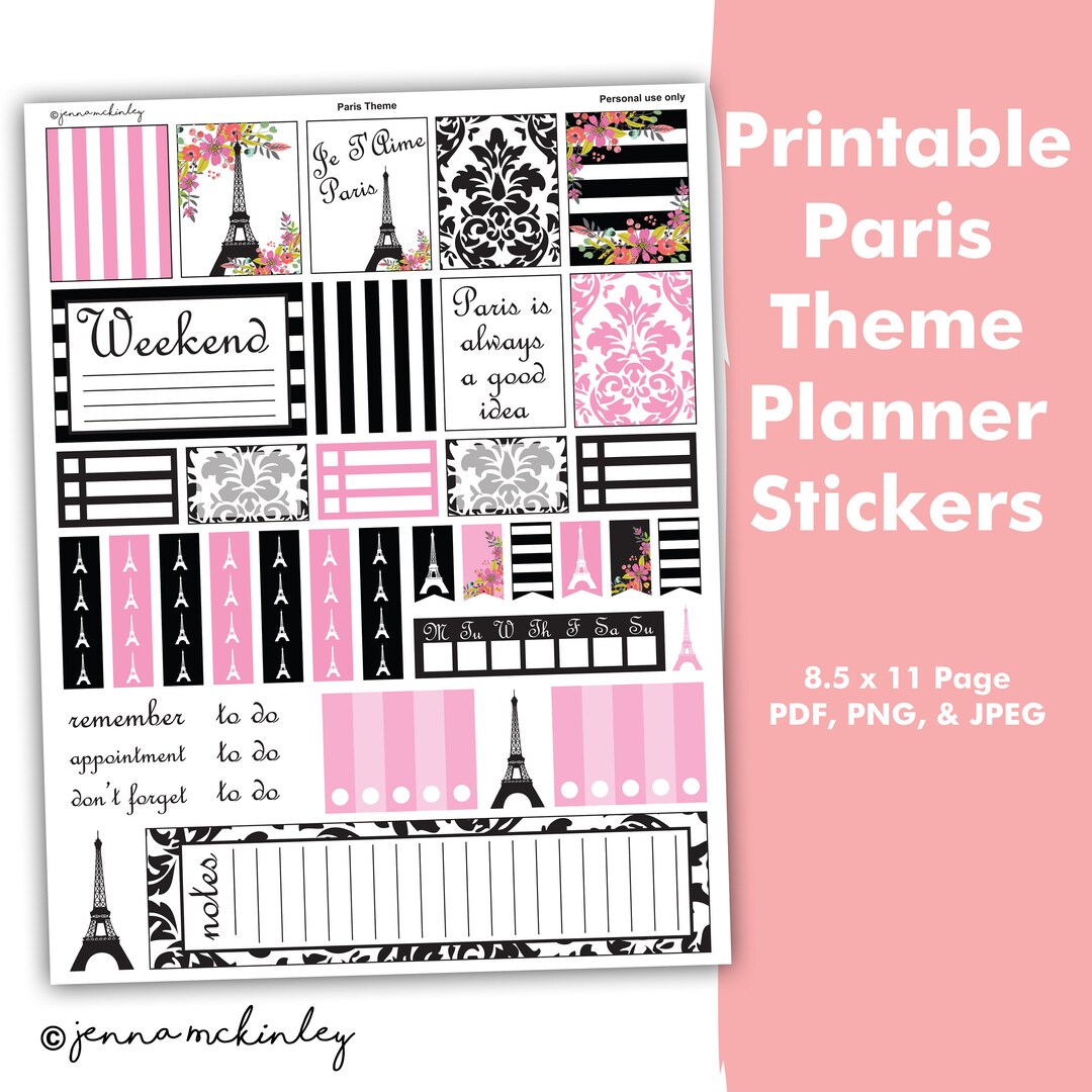 Printable Planner Bullet Journal Stickers Paris French Weekly Theme ...