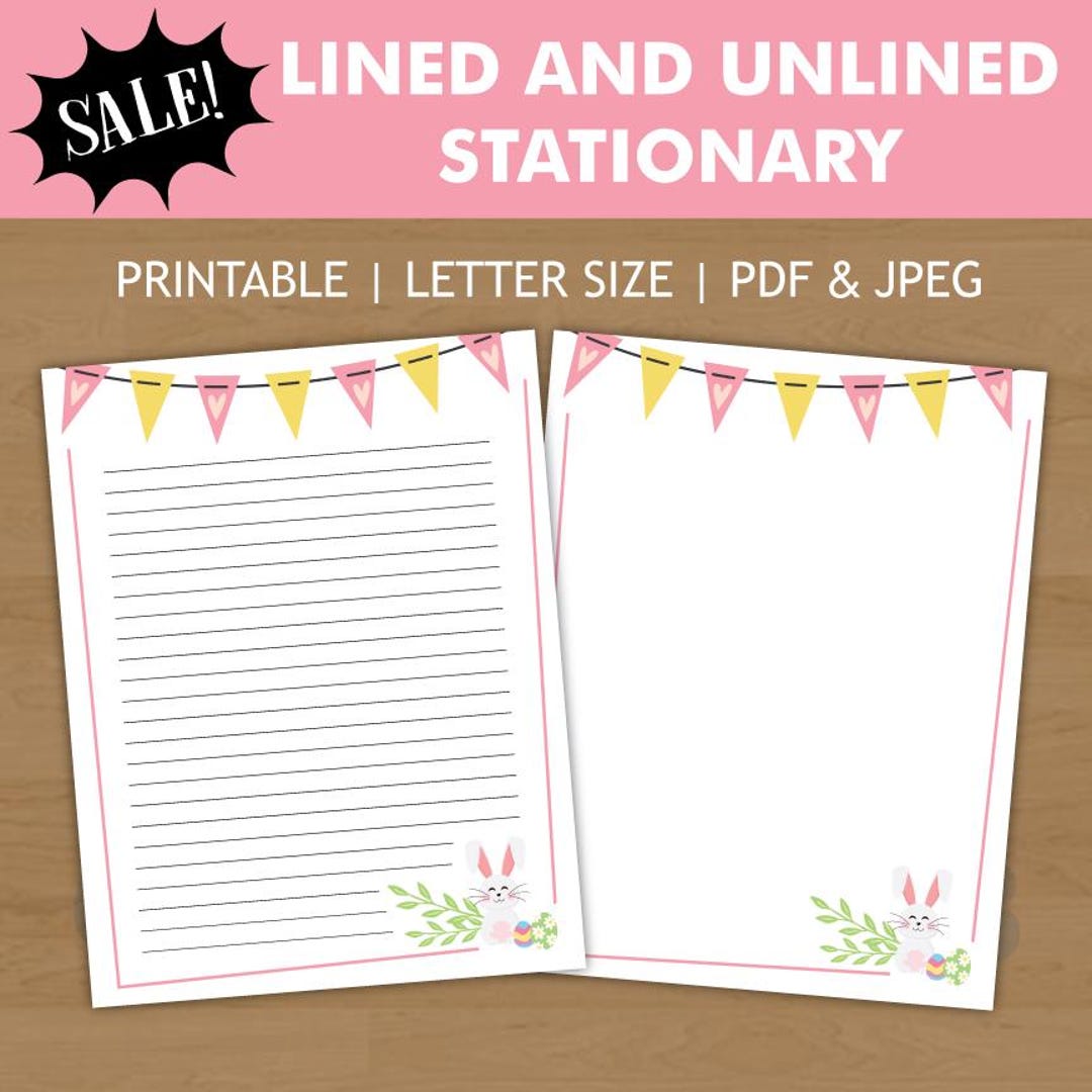 Printable Easter Bunny Stationary Paper | Stationary With Lines | Cute ...