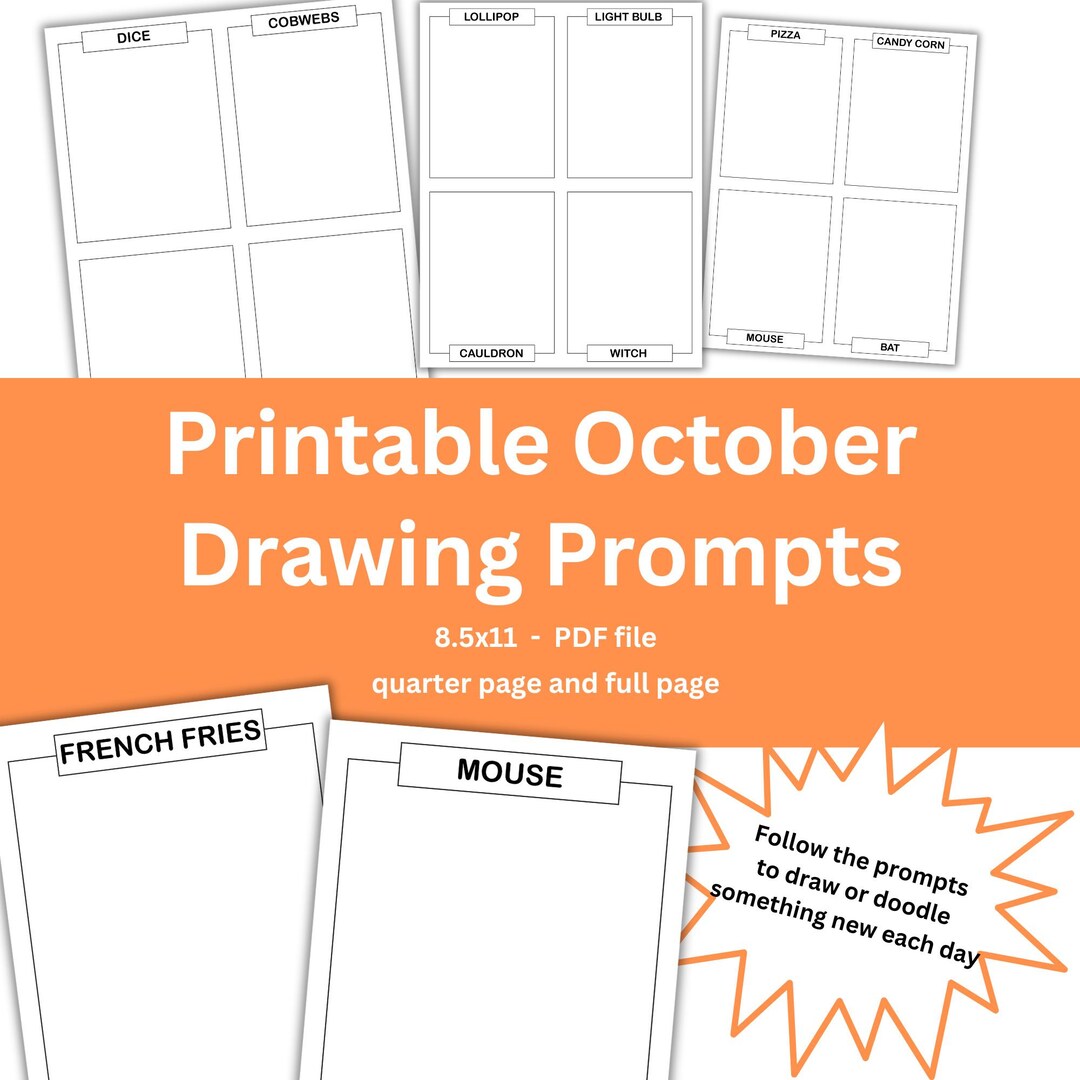 PRINTABLE October Drawing Art Journal Prompts Kit 32 Doodling Pages ...