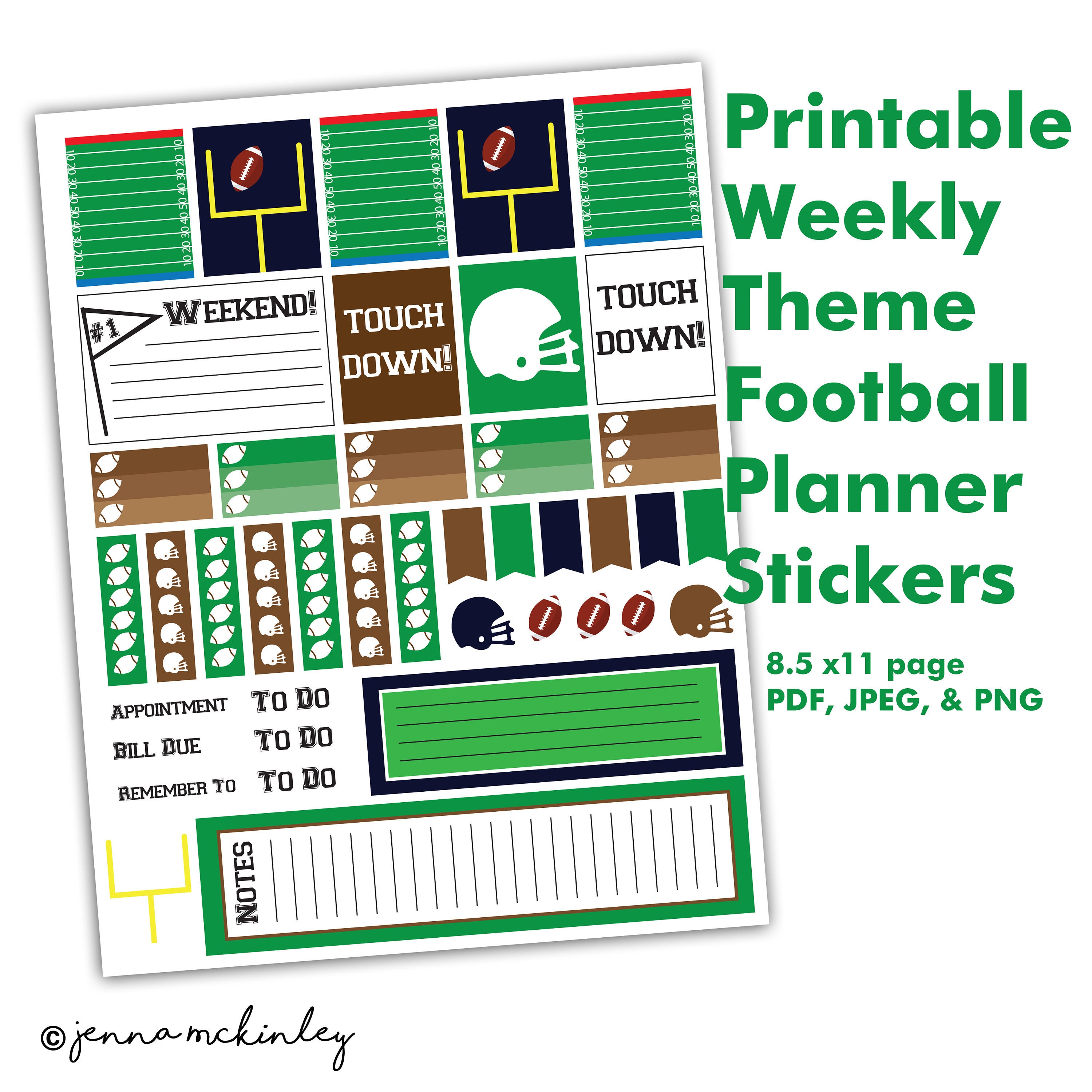 PRINTABLE Planner or Bullet Journal Stickers Weekly Football Season ...