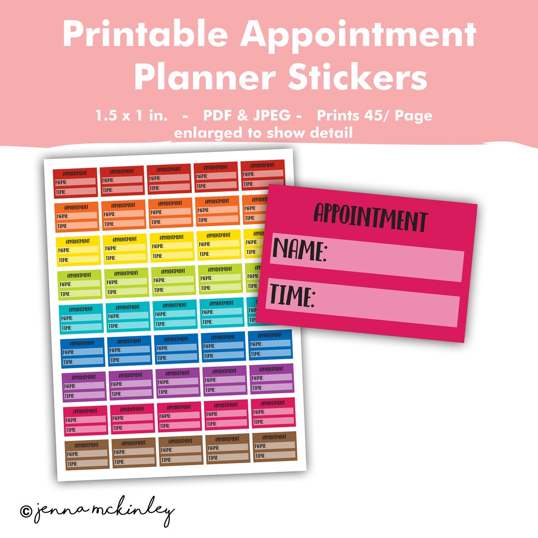PRINTABLE Appointment Name and Date PDF and JPEG Planner Calendar ...
