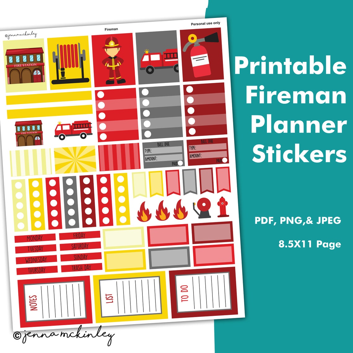 Printable Planner Stickers - Fireman Week Theme - Instant Download ...