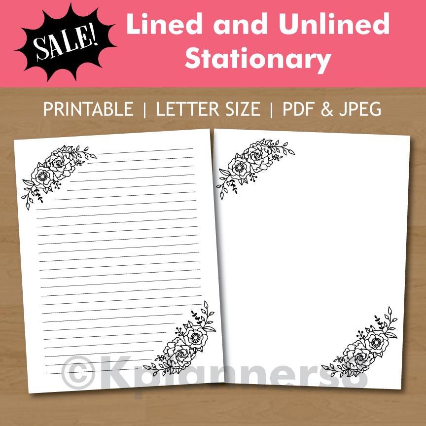 Printable Lined & Unlined Flower Stationary Paper | Letter Writing Pen ...
