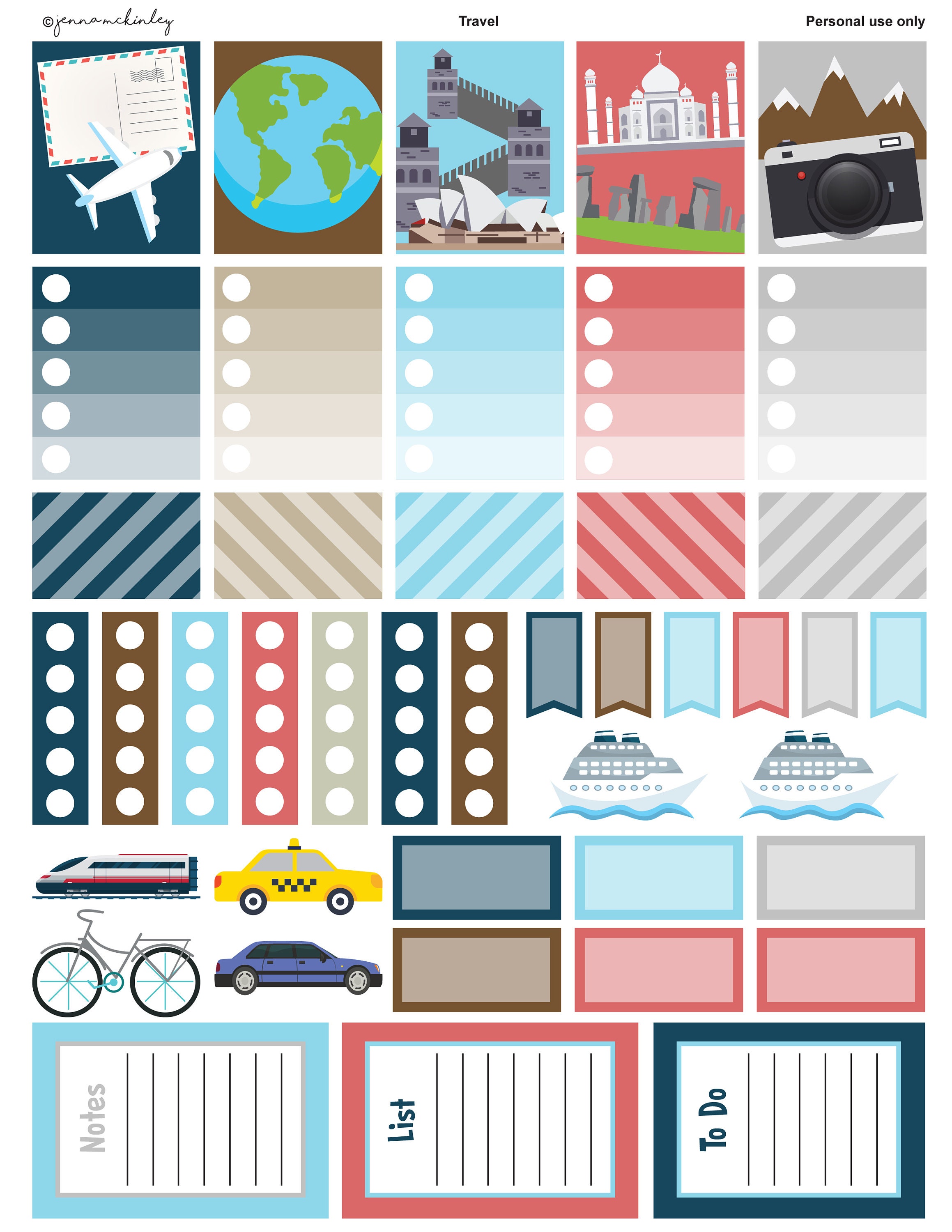 Printable Planner Stickers - Travel Theme - Instant Download - Bujo ...