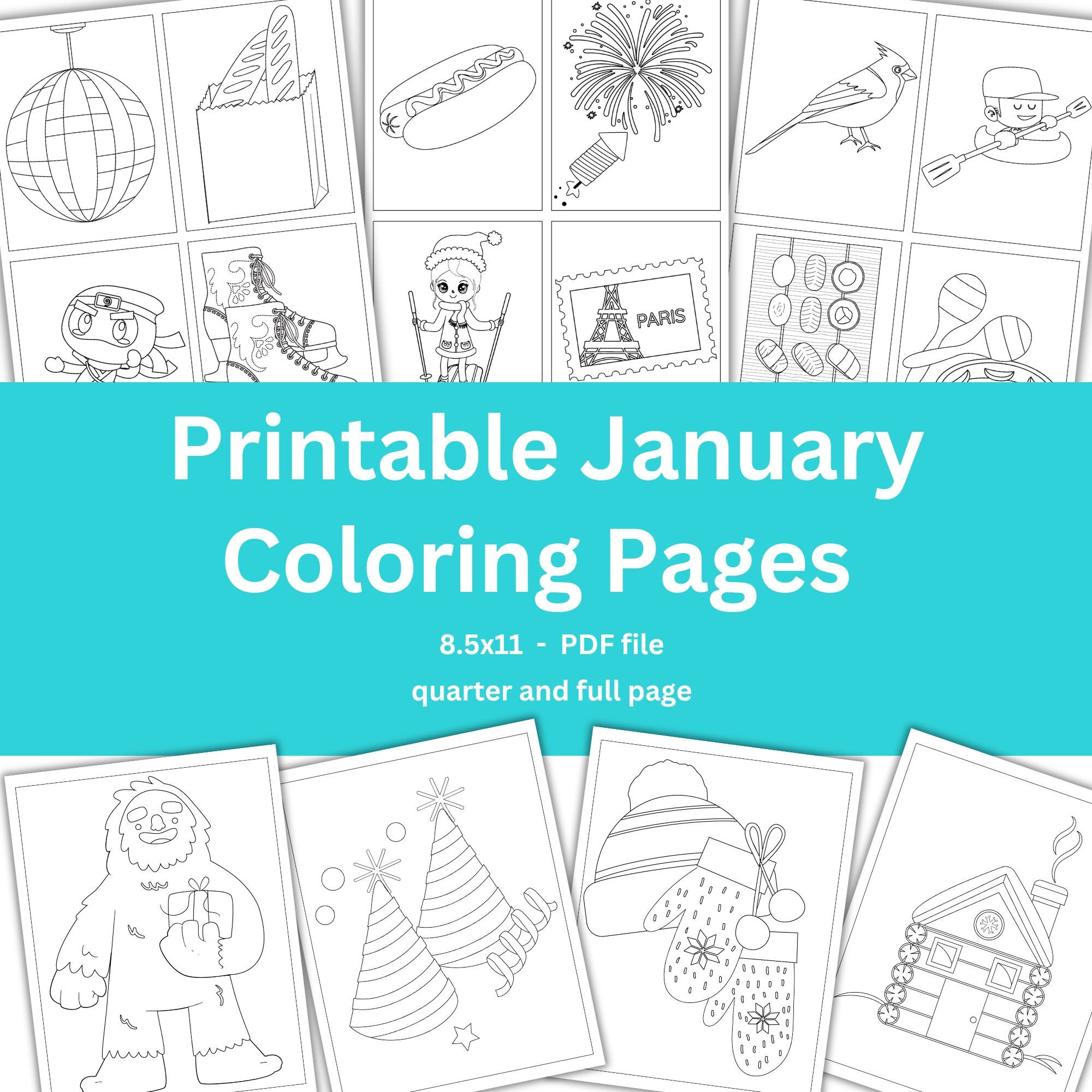 PRINTABLE January Coloring Page Kit - 32 Pages - Coloring Book for Kids ...