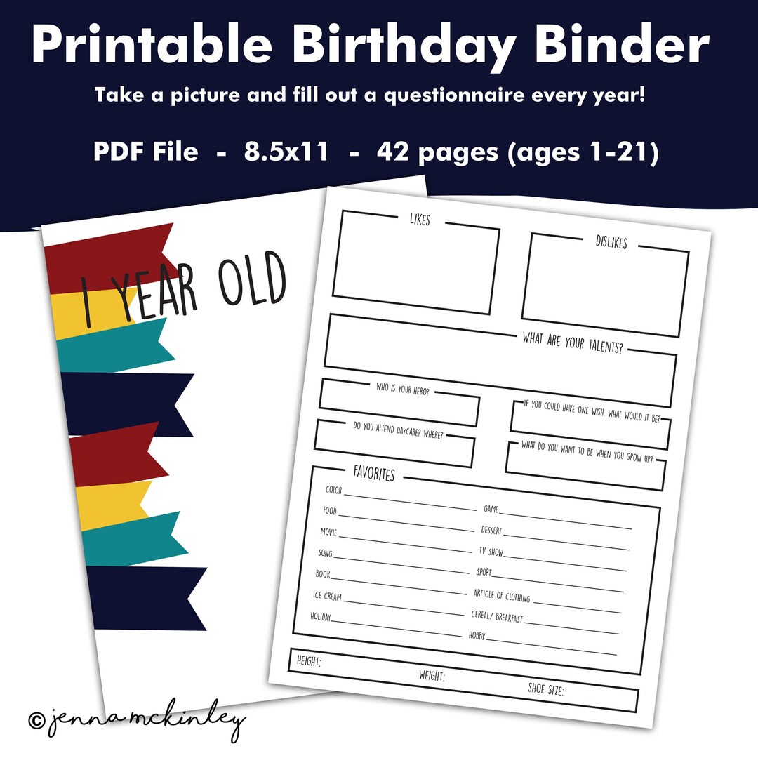 PRINTABLE Fun Annual Birthday Binder Templates Scrapbook Idea Ages 1-21 ...