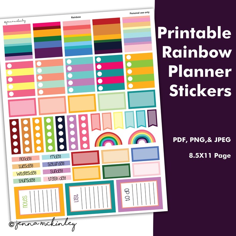 PRINTABLE Rainbow Calendar Planner Sticker Sheet, Student Planner, Cute ...
