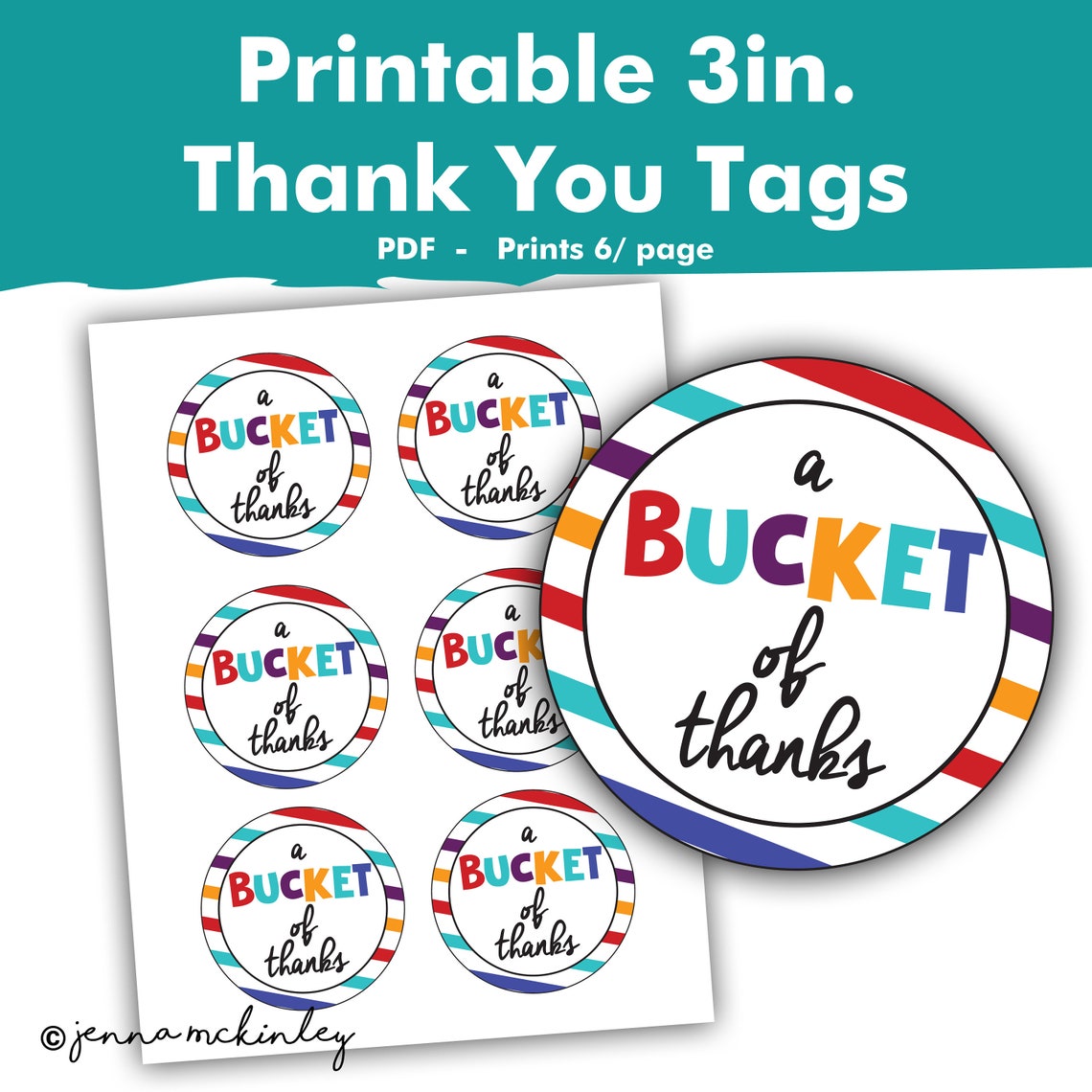Printable A Bucket of Thanks Gift Basket Ideas Label, Teacher Gift Idea ...