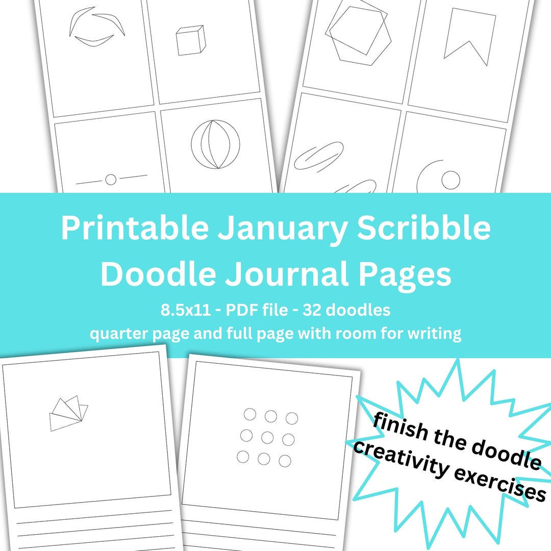 PRINTABLE January Scribble Notebook - Doodle Art Journaling Kit - 32 ...