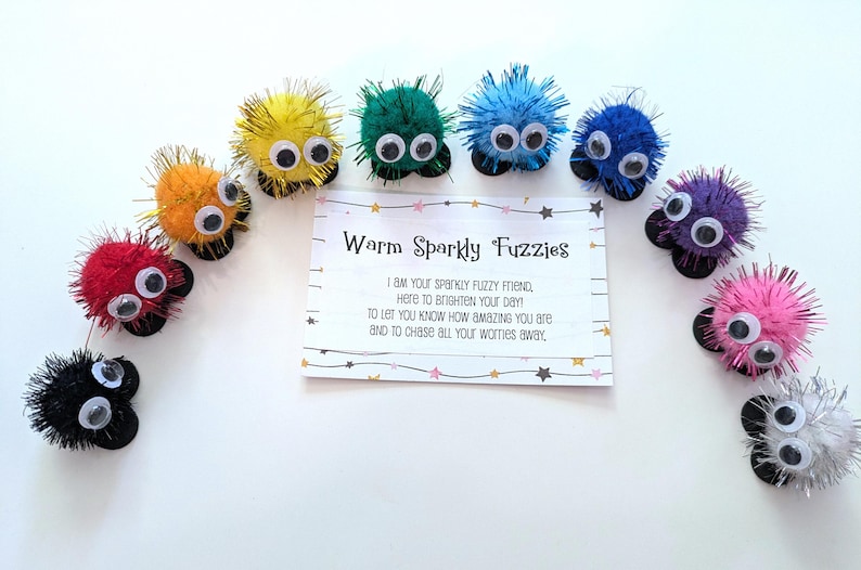 Set of 10 or 30 Sparkle Fuzzy Friends With Poem, Warm Fuzzies, Assorted ...