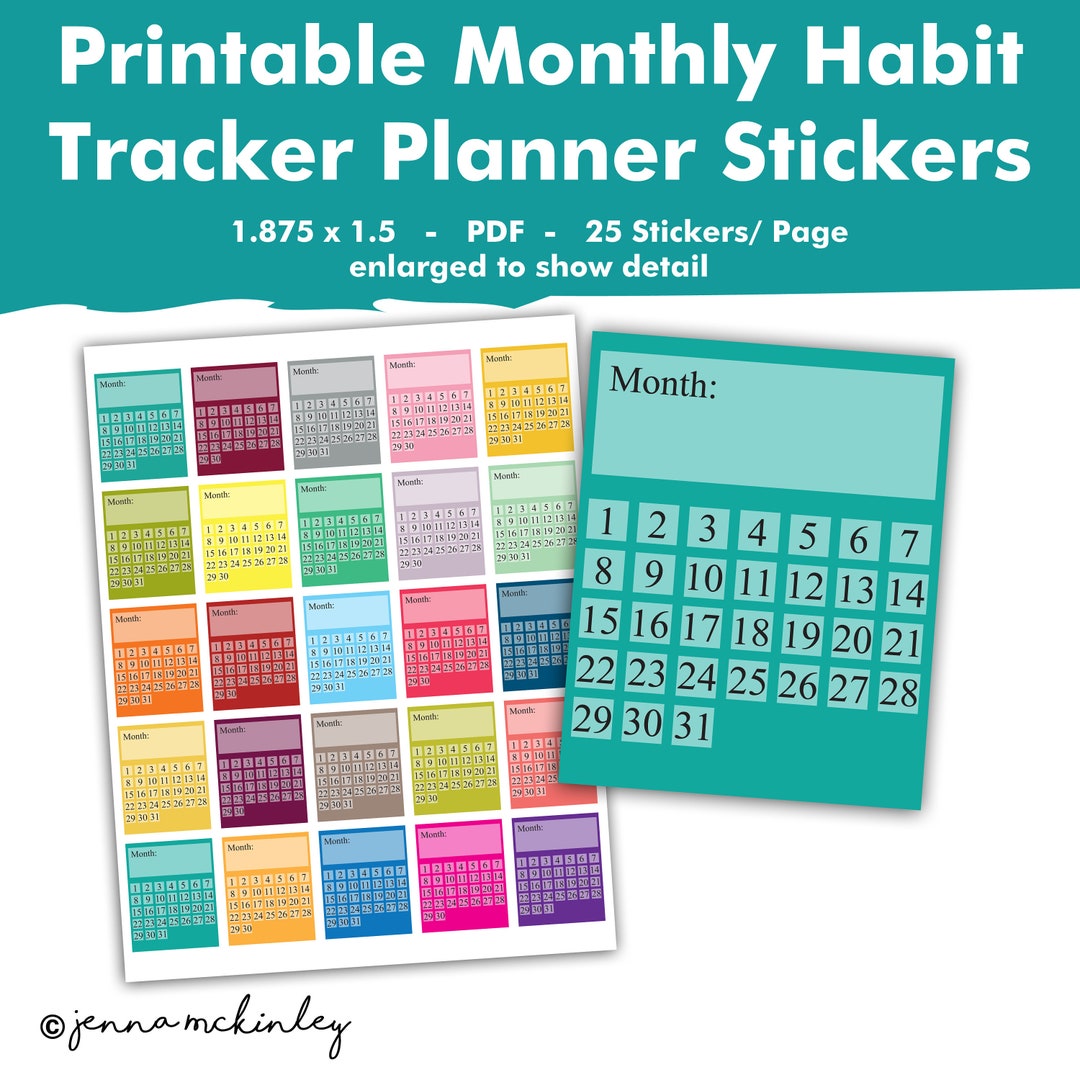 PRINTABLE Monthly Habit Tracker Planner Stickers, Daily Weekly Monthly ...
