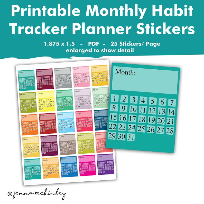 PRINTABLE Monthly Habit Tracker Planner Stickers, Daily Weekly Monthly ...