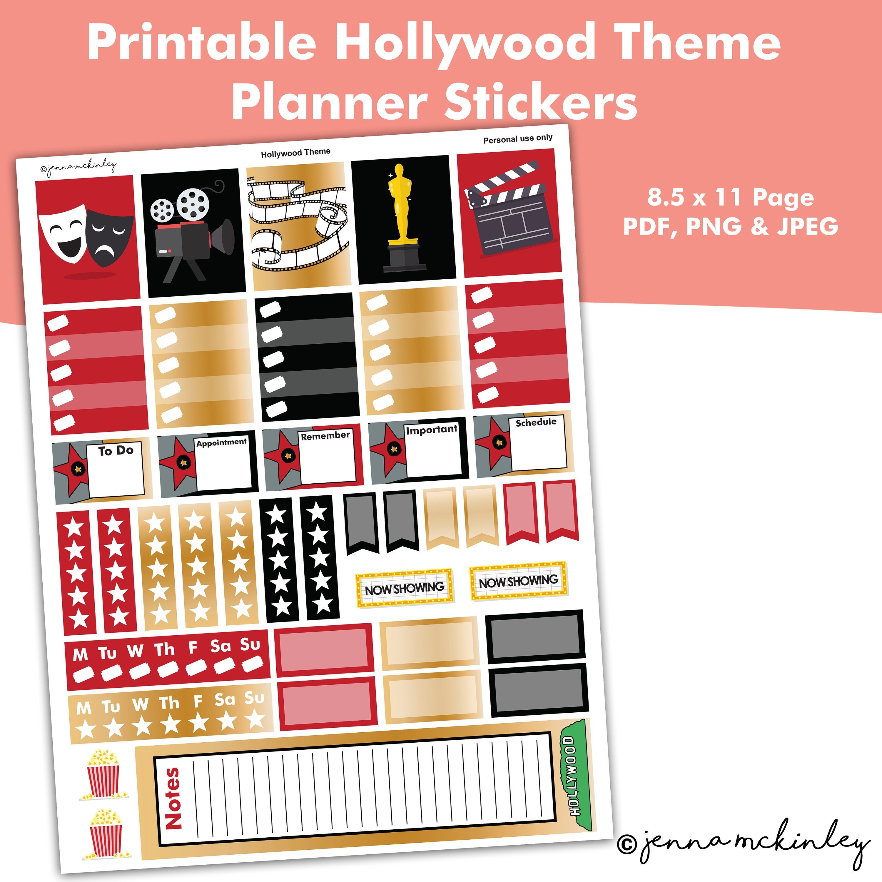 Printable Hollywood Movies Weekly Theme Planner Calendar Bullet Journal ...