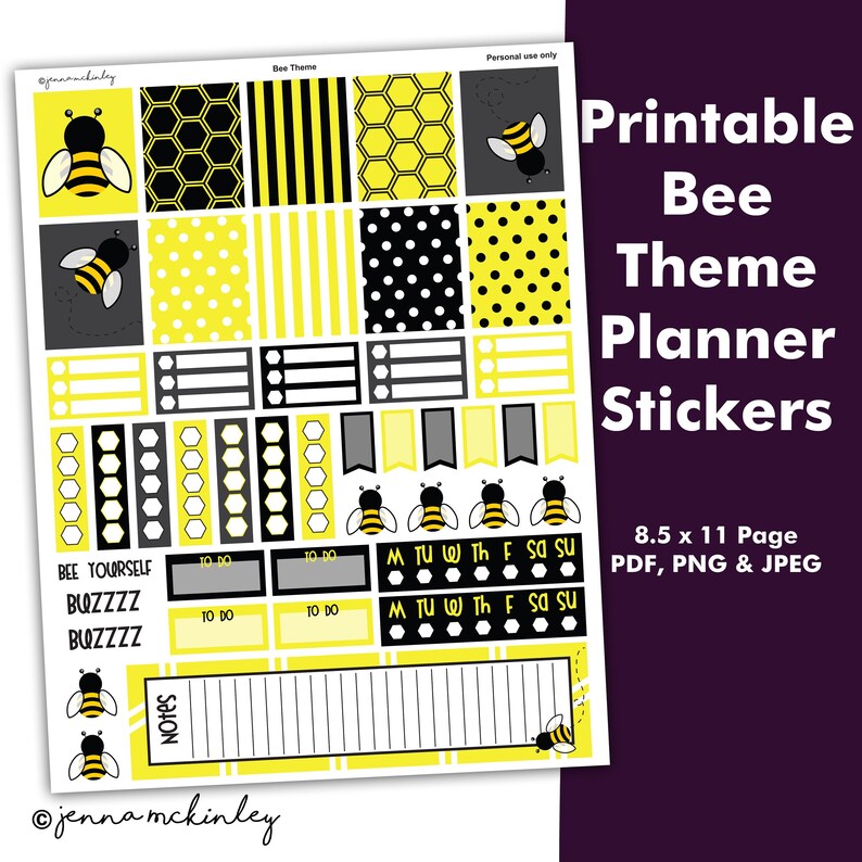 Printable Planner Stickers Bee Decorative Theme Month Weekly Daily ...