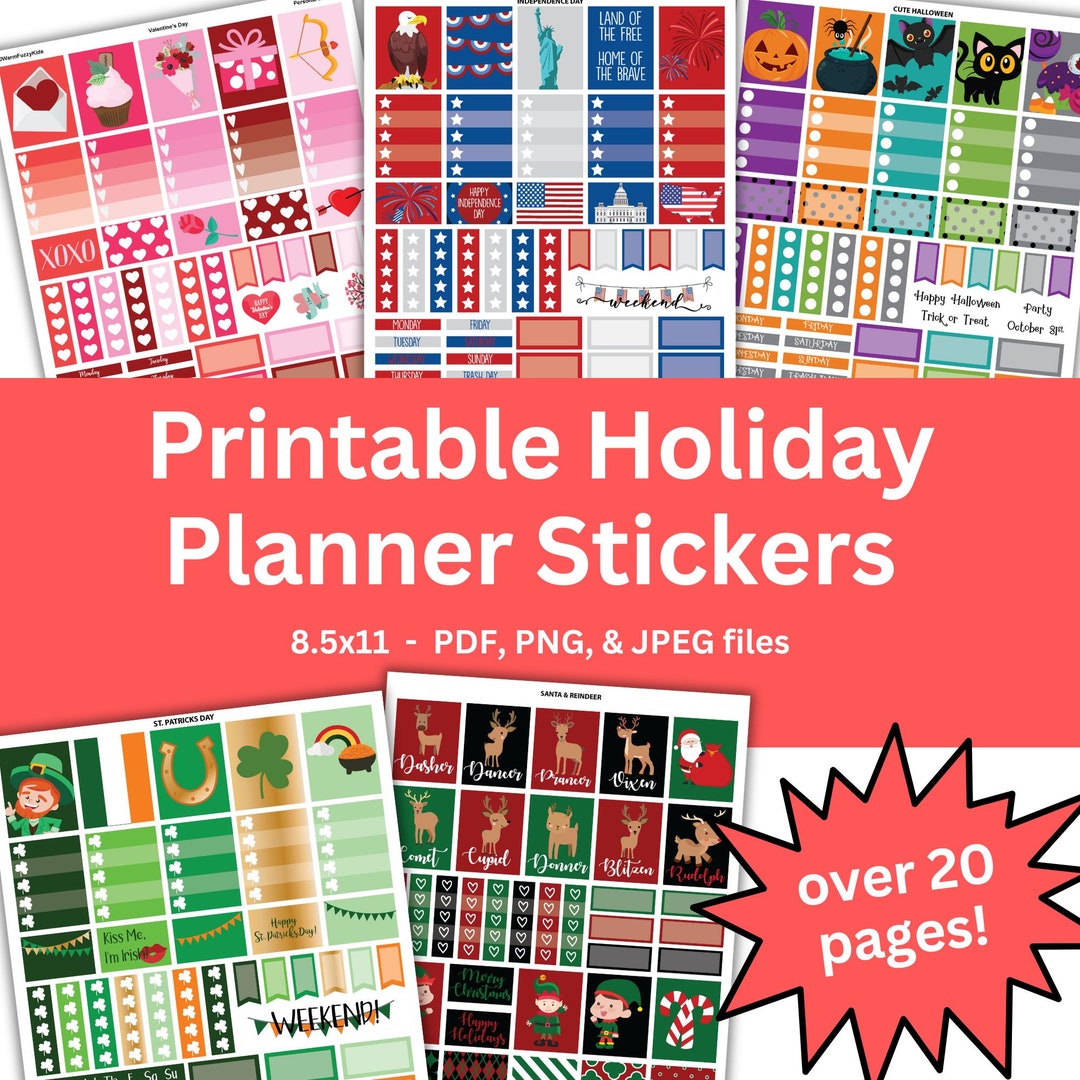 Printable Planner Stickers Holiday Themes, Seasonal Calendar Sticker ...