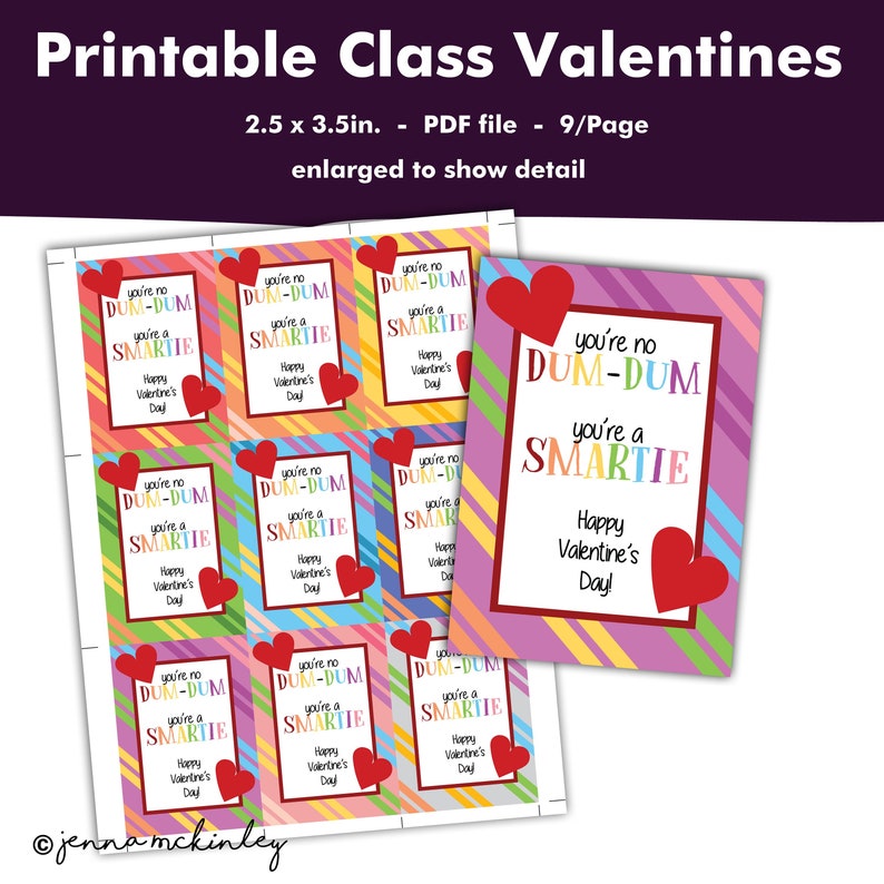 Printable Valentines Day Favor Handout Classroom Cards you're No Dum ...
