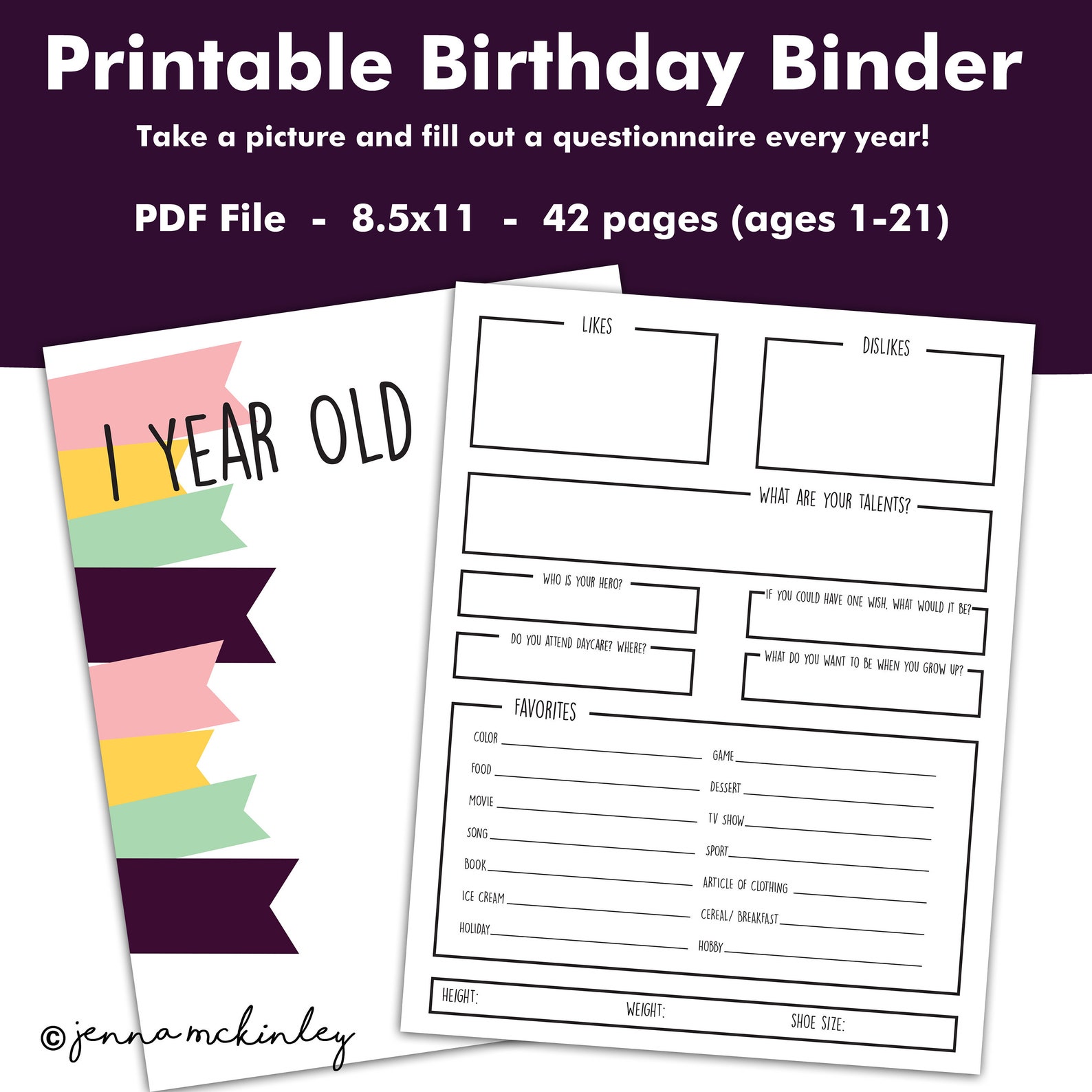 PRINTABLE Fun Annual Birthday Binder Templates Scrapbook Idea Ages 1-21 ...