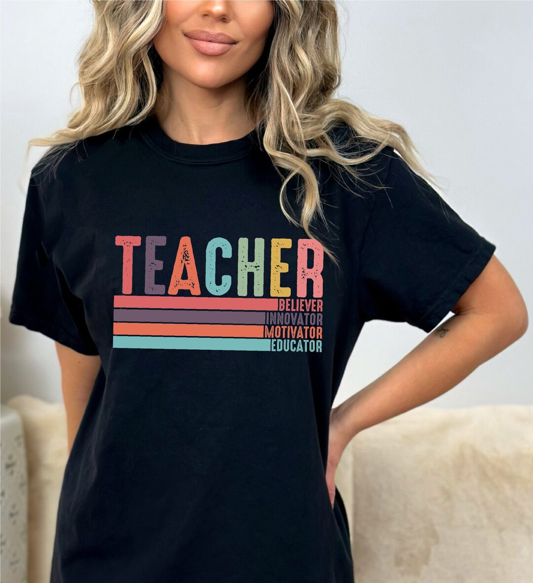 RTS Dtf Transfer Teacher Rainbow Stripe Ready to Press, Cute Fall ...