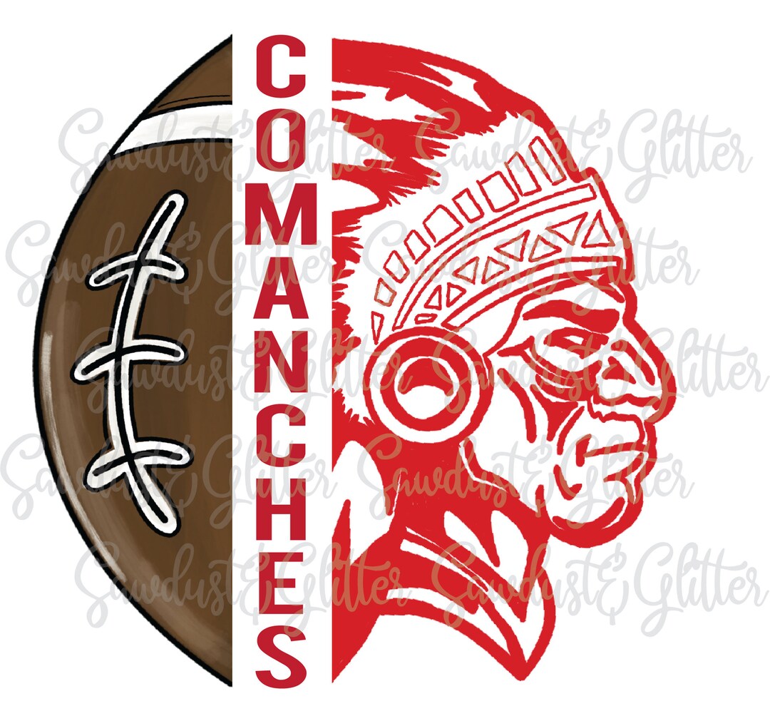 Half Cartoon Football Comanches Mascot School Spirit Sublimation ...