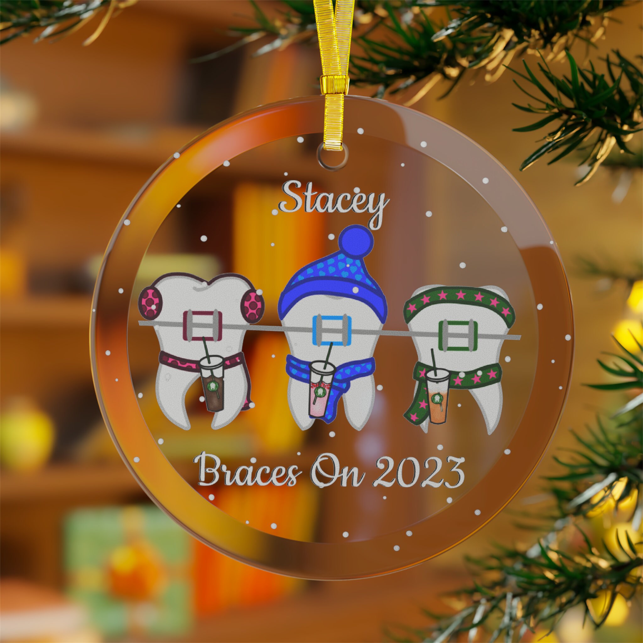 Personalized Dental Milestone, Dental Memento, Braces GLASS Ornament, 1 ...
