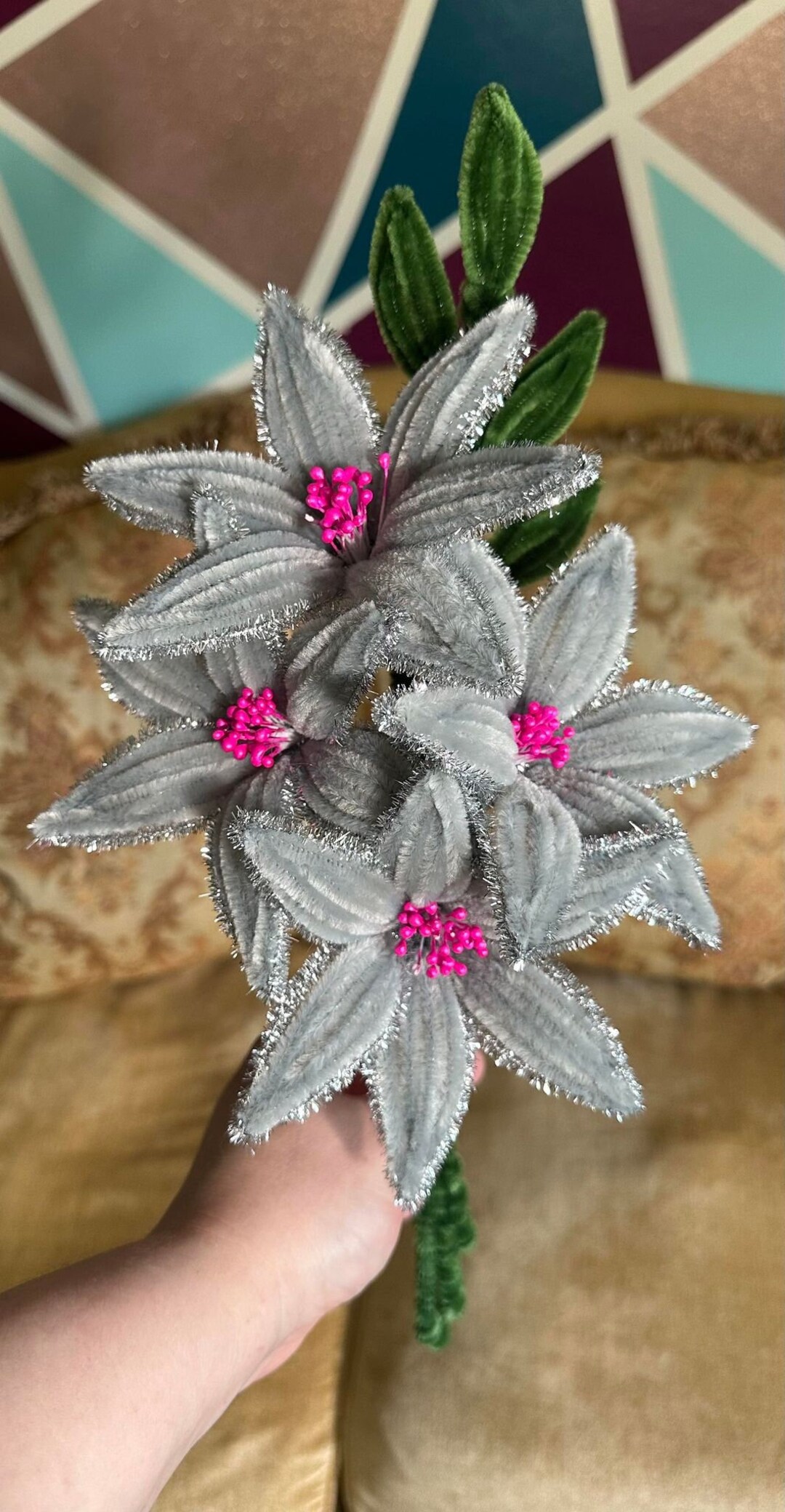 Handmade Gray & Silver Glitter Pipe Cleaner Flowers - Etsy