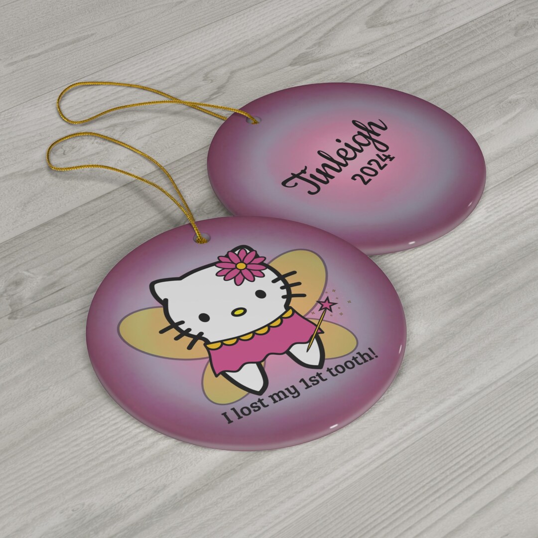 Personalized Pink Tooth Fairy I Lost My 1st Tooth Ceramic Ornament, 1-pack, Summer Kitty Tooth ...