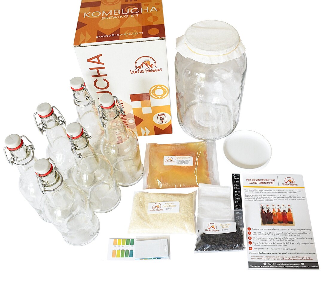 Bucha Brewers Deluxe Kombucha Starter Kit, Kombucha Kit With Bottles ...