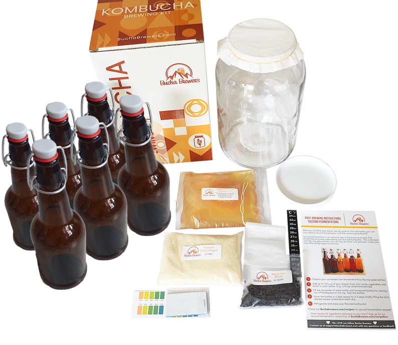 Bucha Brewers Deluxe Kombucha Starter Kit, Kombucha Kit With Bottles ...
