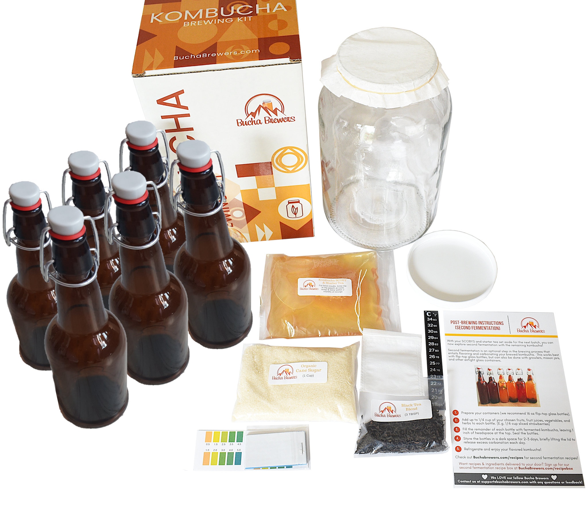 Bucha Brewers Deluxe Kombucha Starter Kit, Kombucha Kit With Bottles ...