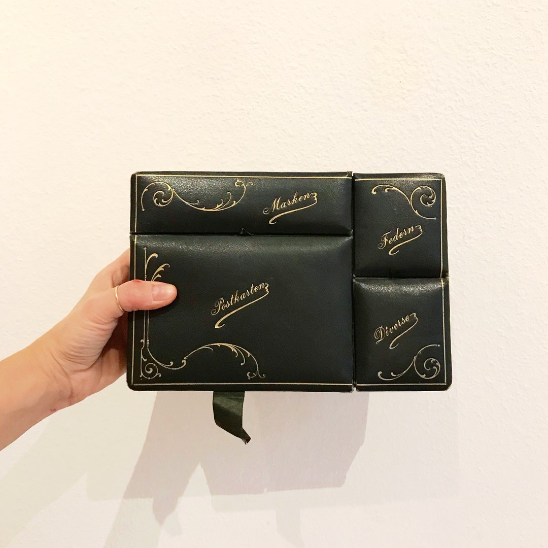 Vintage Desk Organizer for Postage Stamps, Stamps and Feathers / Desk ...