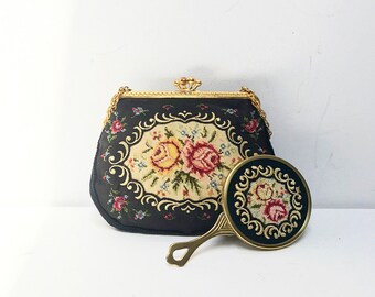 Vintage Petit Point Set Cosmetic Case / Travel Perfume Atomizer ...