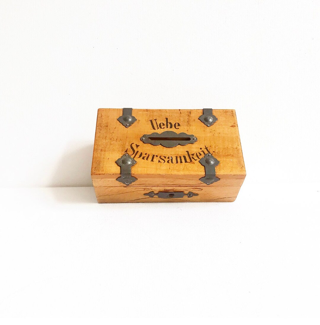 Antique Wooden Savings Chest practice Thrift / Money Box Made of Wood ...