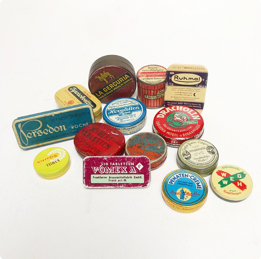 Vintage Miniature Tin Cans, Medicine and Pharmaceuticals, Tablets ...