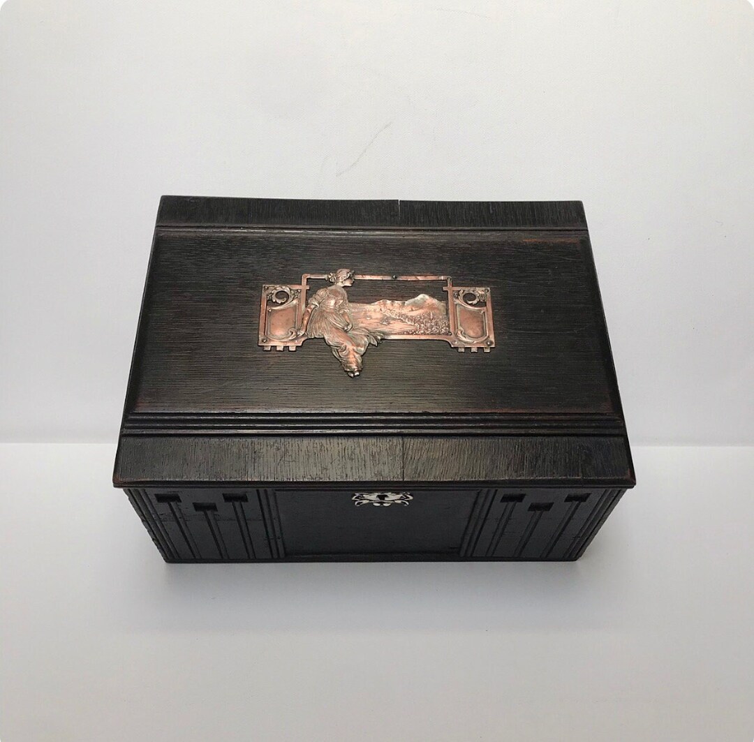 Antique Art Nouveau Wooden Cassette, With Ladies Motif Fittings, Chest ...